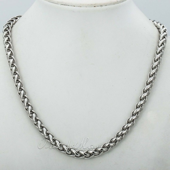 Accessories | 22 Inch Mens Braided Wheat Chain Silver Stainless Steel ...